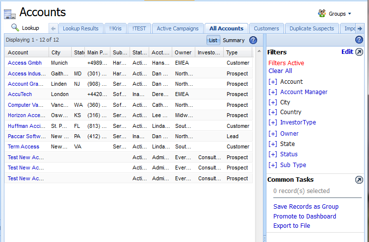 Adding a label to show when filters are active in the SalesLogix web client | Customer FX